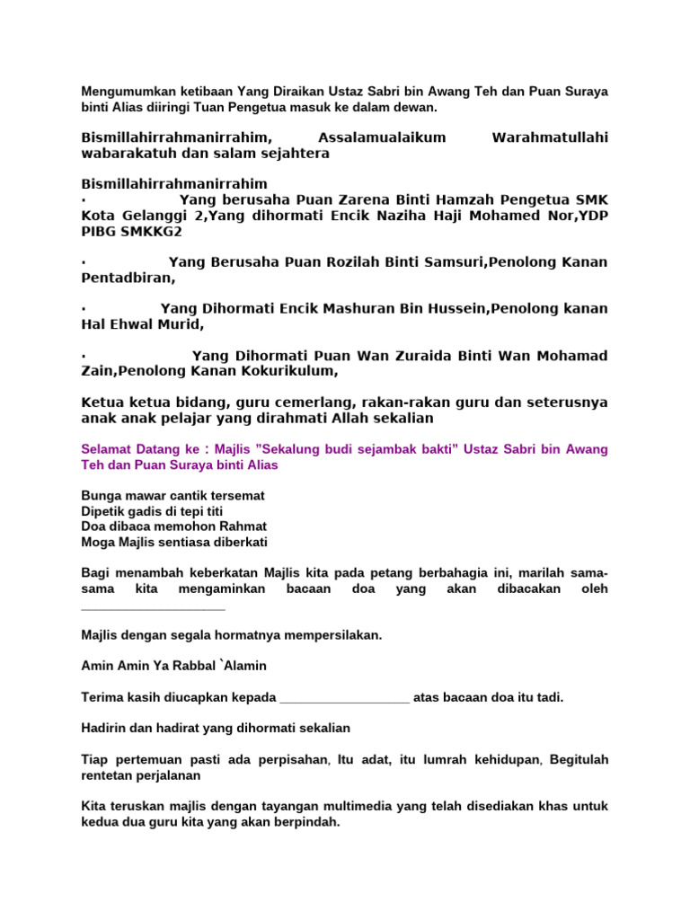 Teks Emcee Perpisahan Cikgu | PDF