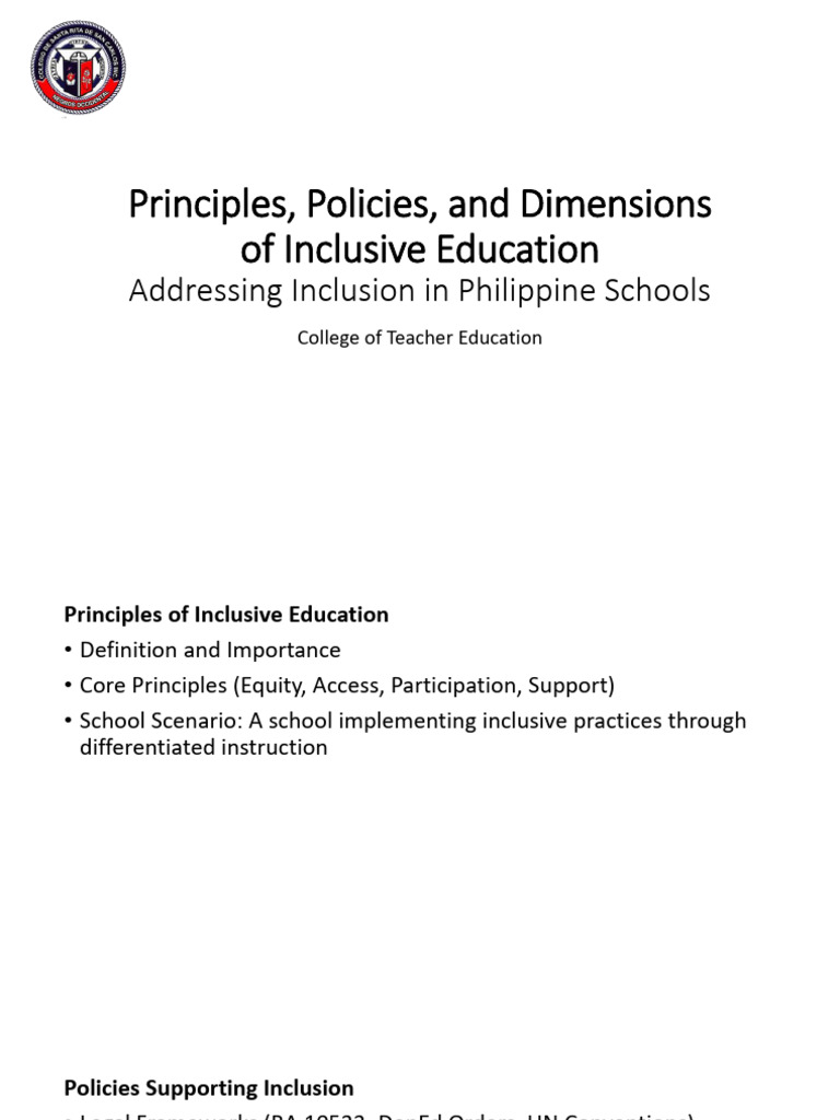 Principles Policies and Dimensions of Inclusive | PDF | Inclusion (Education) | Schools