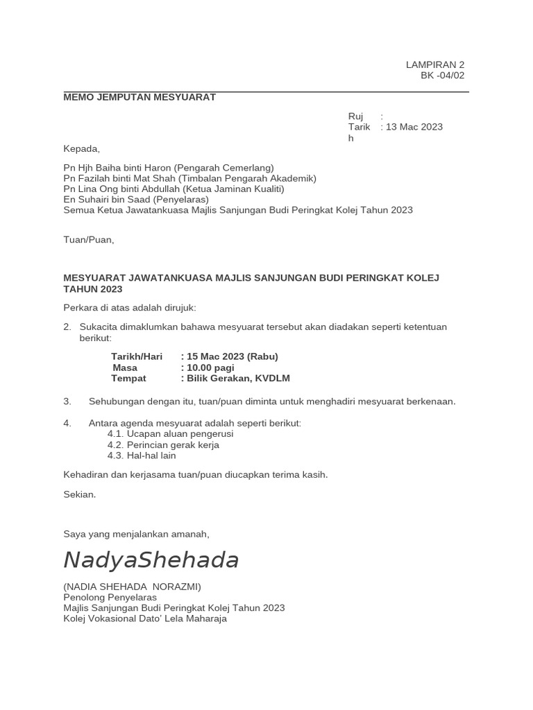 Memo Mesyuarat Kali Ke-2 | PDF