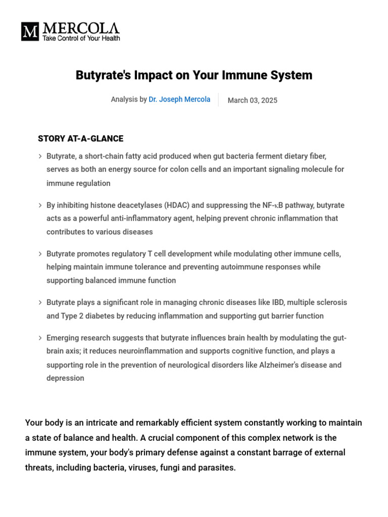 Butyrate Immune System PDF | PDF | Immune System | Inflammation