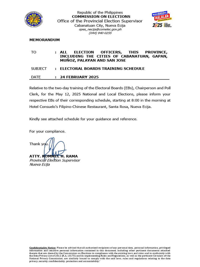 MEMO EBs Training Schedule | PDF | Data Management | Information Age