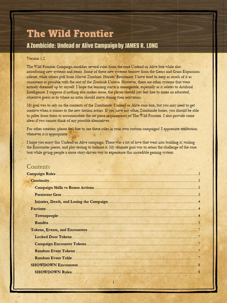 Zombicide: Wild Frontier Campaign Guide | PDF