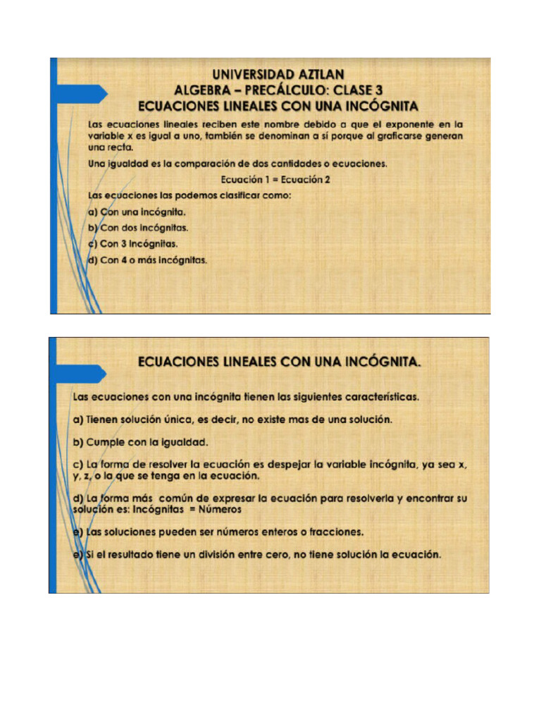 Ecuaciones Lineales Con Una Incognita | PDF