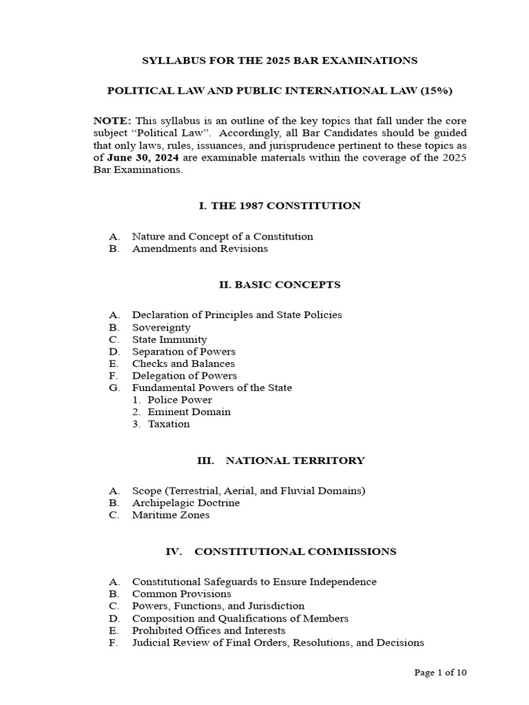2025 Bar Exam Syllabus: Political Law | PDF | Taxes | Will And Testament
