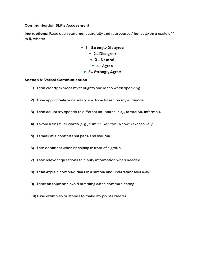 Communication Skills Assessment | PDF | Nonverbal Communication ...