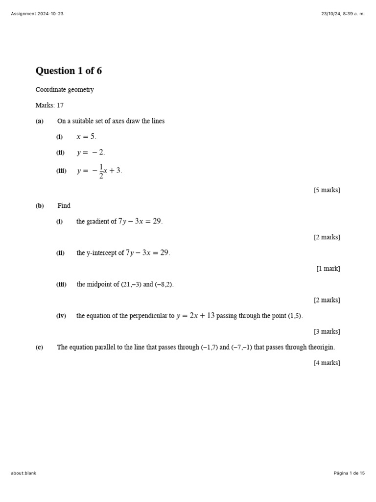 Assignment GEOMETRY | PDF | Line (Geometry) | Cartesian Coordinate System