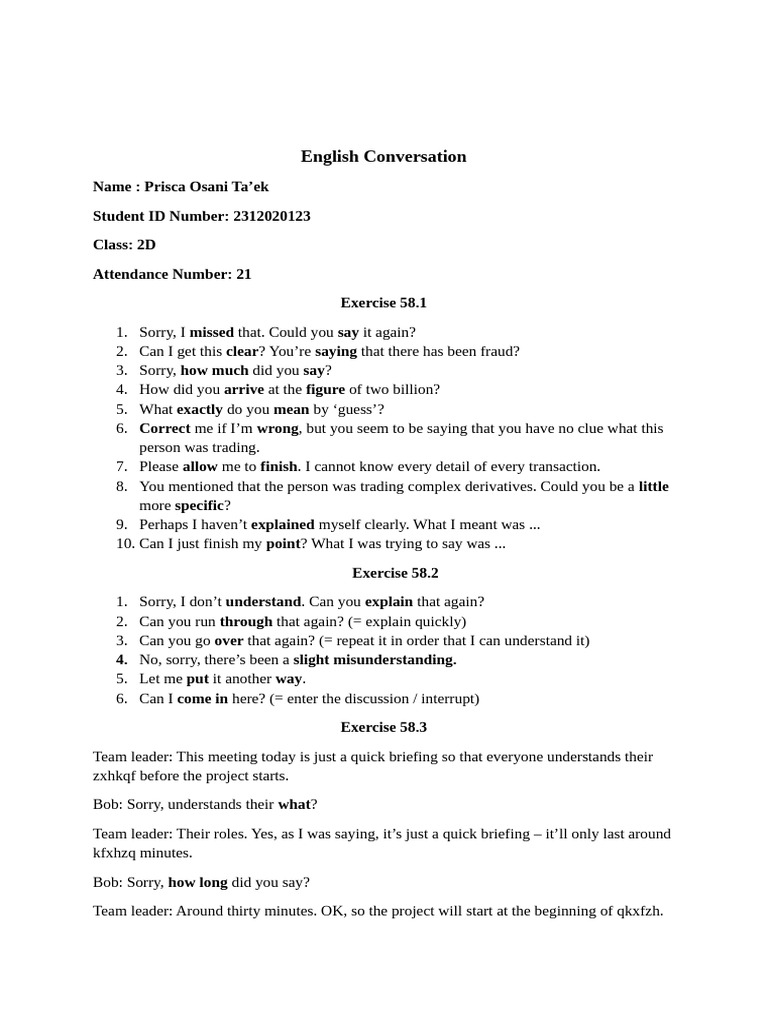 English Conversation Practice Exercises | PDF