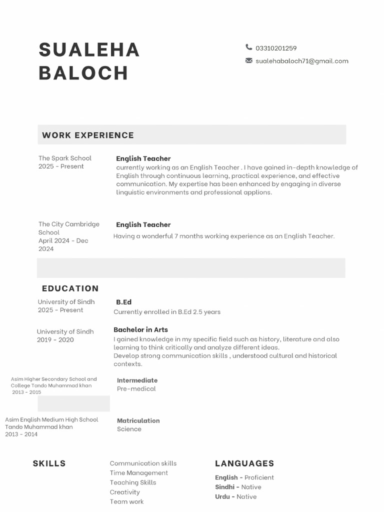 Black White Minimalist CV Resume A4 Document | PDF
