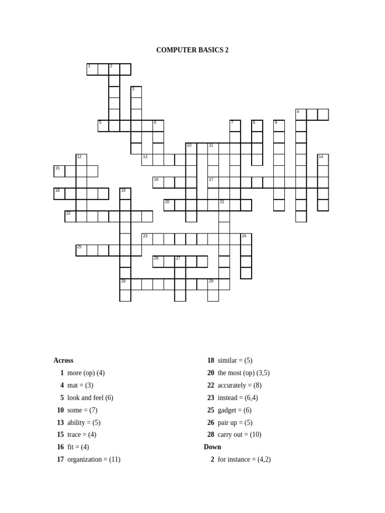 Computer Basics 2 Crosword | PDF