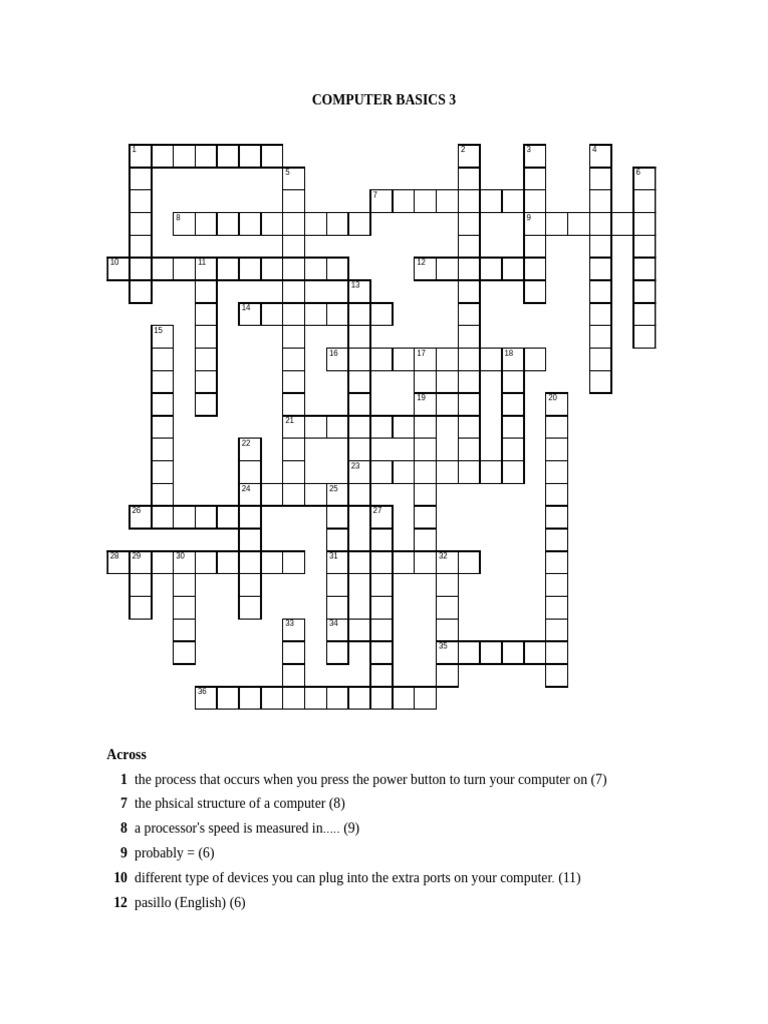 Computer Basics Crossword Puzzle | PDF | Central Processing Unit ...