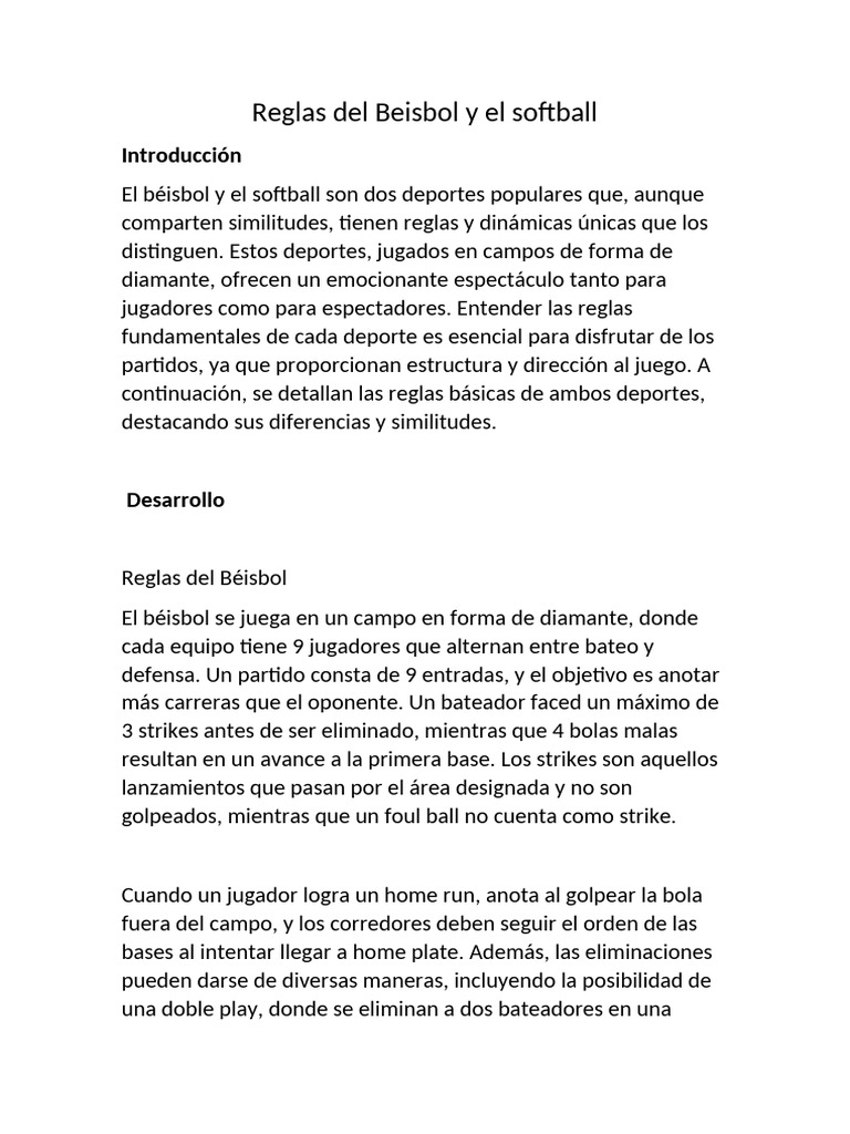 Reglas Y Diferencias Softbol Vs Beisbol Pdf Sofbol Campo De Béisbol 6114