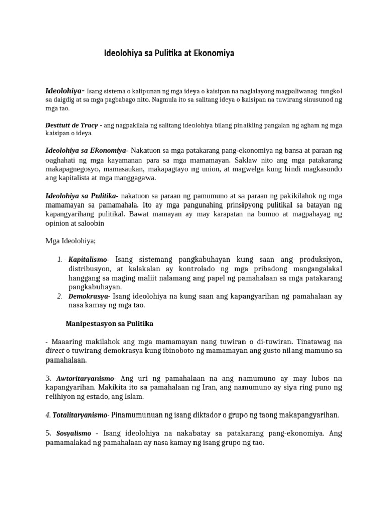 Ideolohiya Sa Pulitika at Ekonomiya Ap8 | PDF