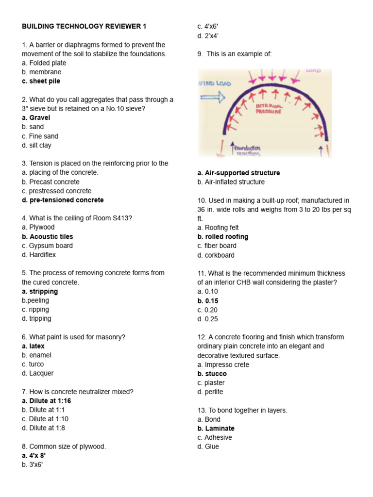 Building Technology EE Reviewer | PDF | Framing (Construction) | Concrete