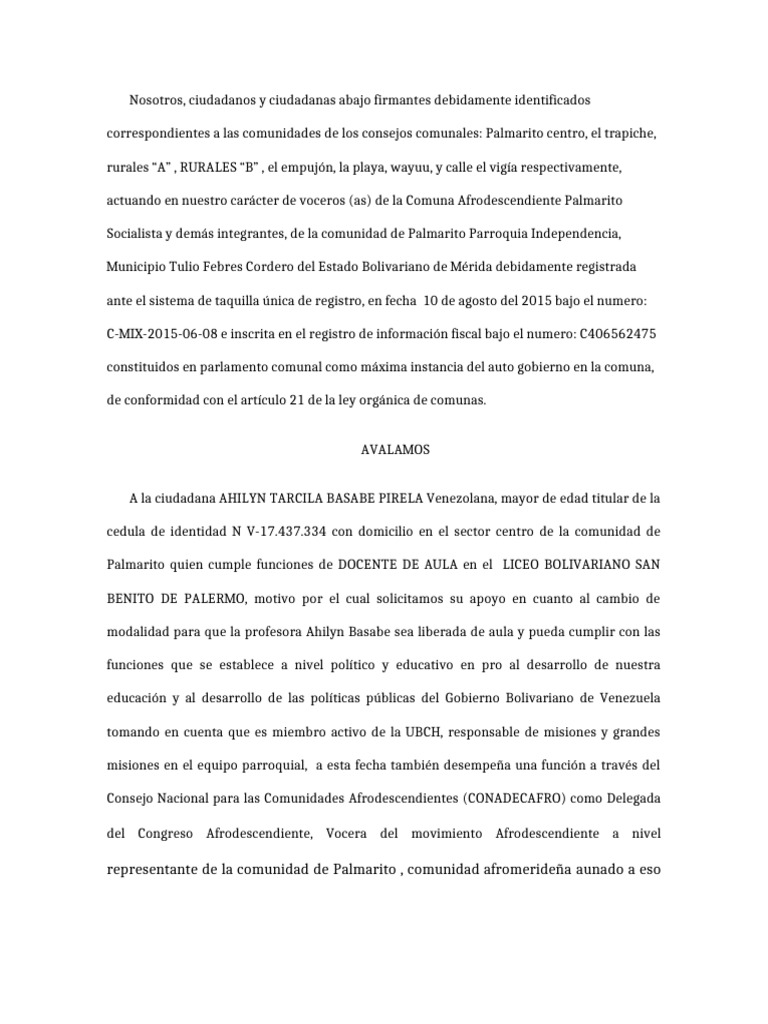 Apoyo a Docente en Comuna Palmarito | PDF