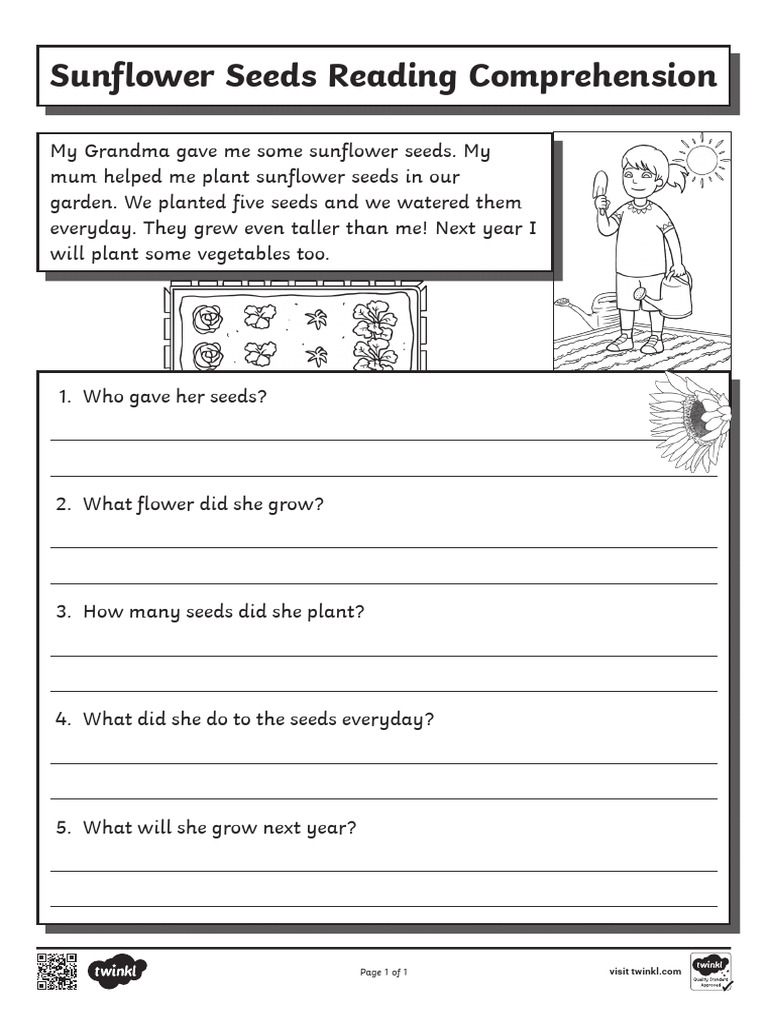 Sunflowers Seeds Reading Comprehension | PDF