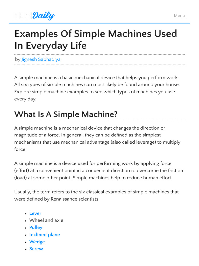 Everyday Examples of Simple Machines | PDF | Machines | Manufactured Goods