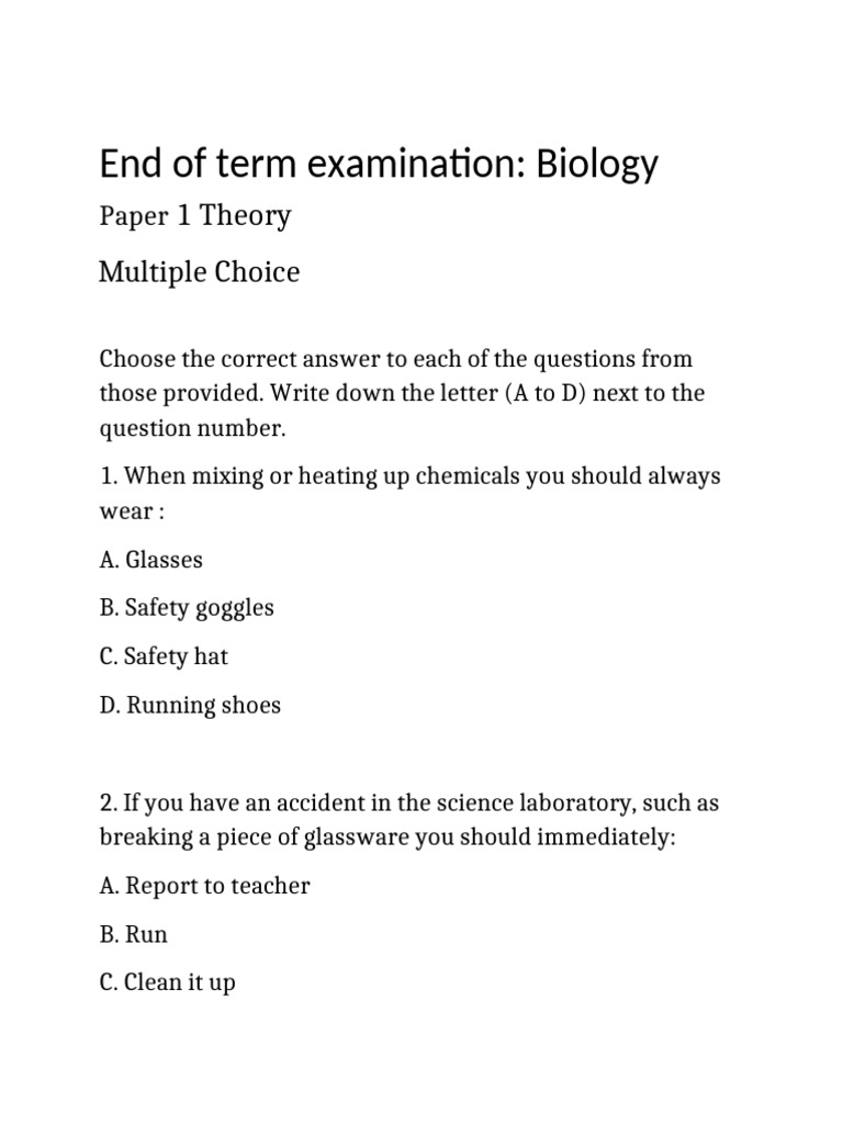 Biology Exam: Multiple Choice Questions | PDF