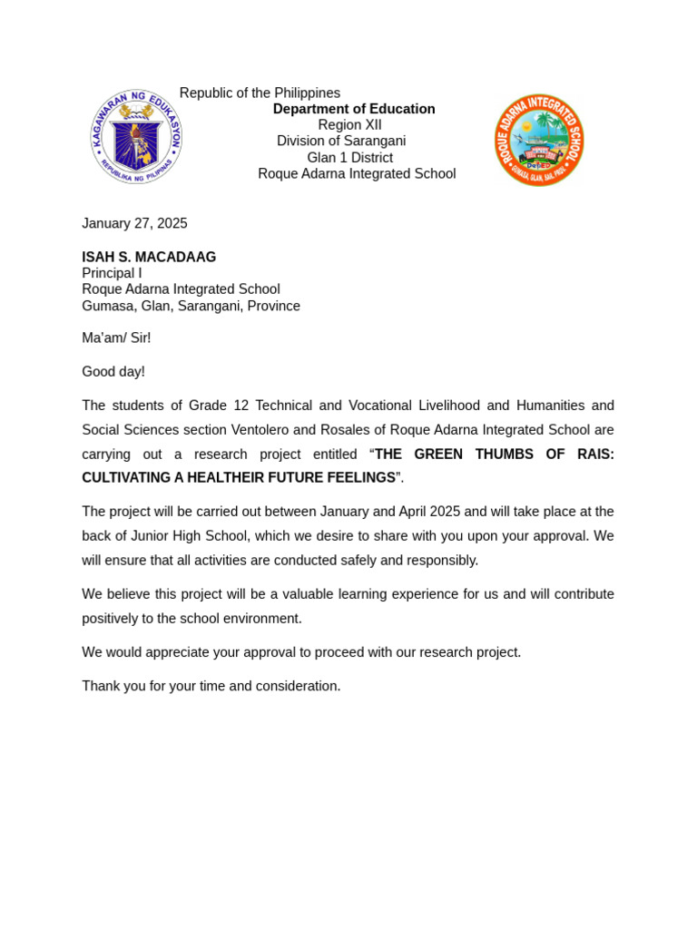 Grade 12 Research Project Approval Request | PDF