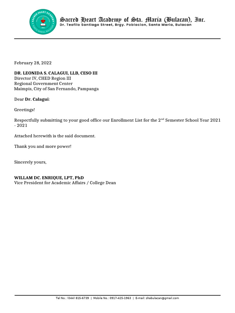 E.L. CHED COVER LETTER-2nd Semester | PDF