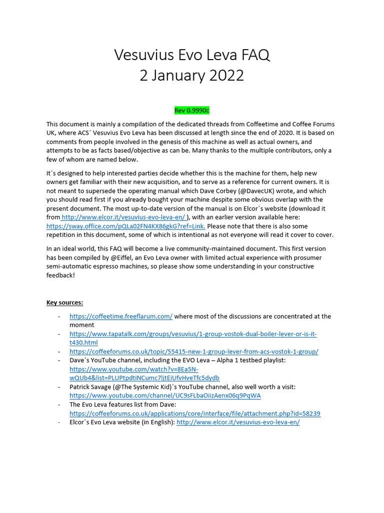 Vesuvius Evo Leva FAQ | PDF