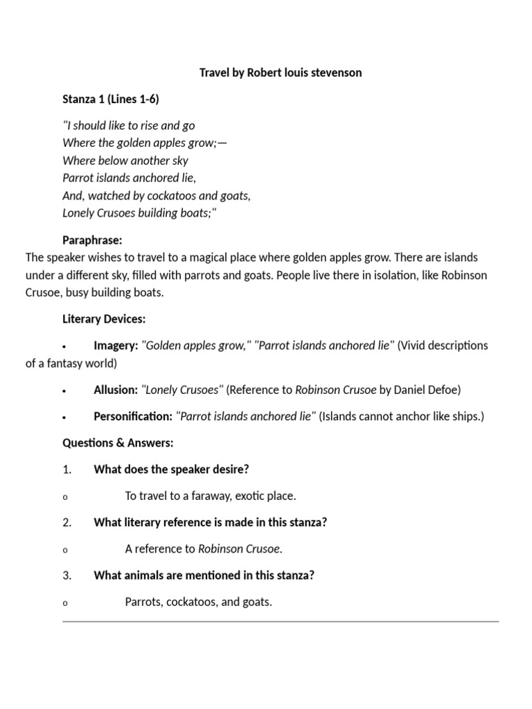 Travel by Robert Louis Stevenson | PDF