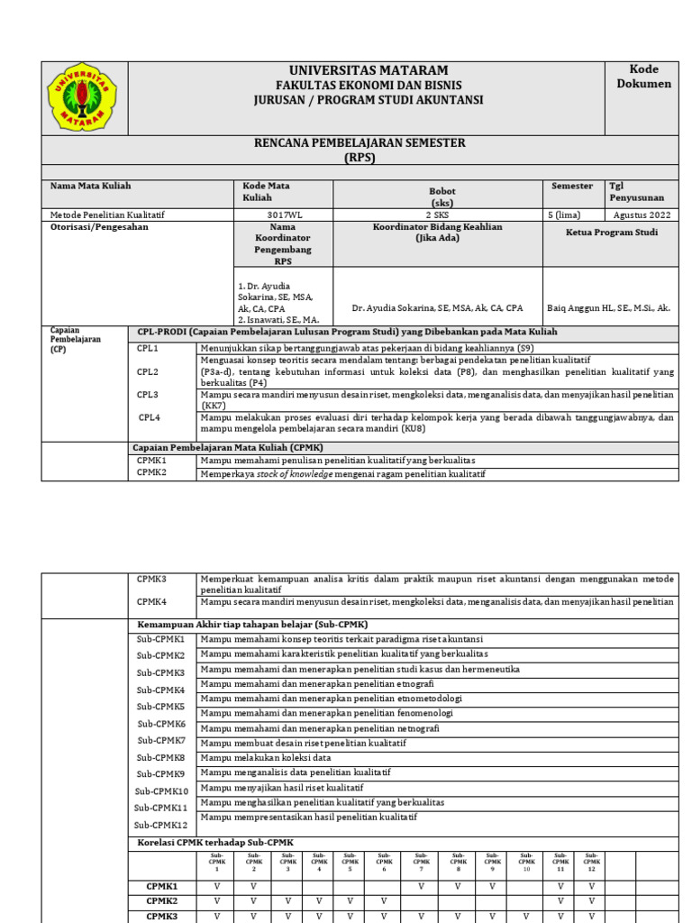 RPS OBE Metpen Kualitatif | PDF