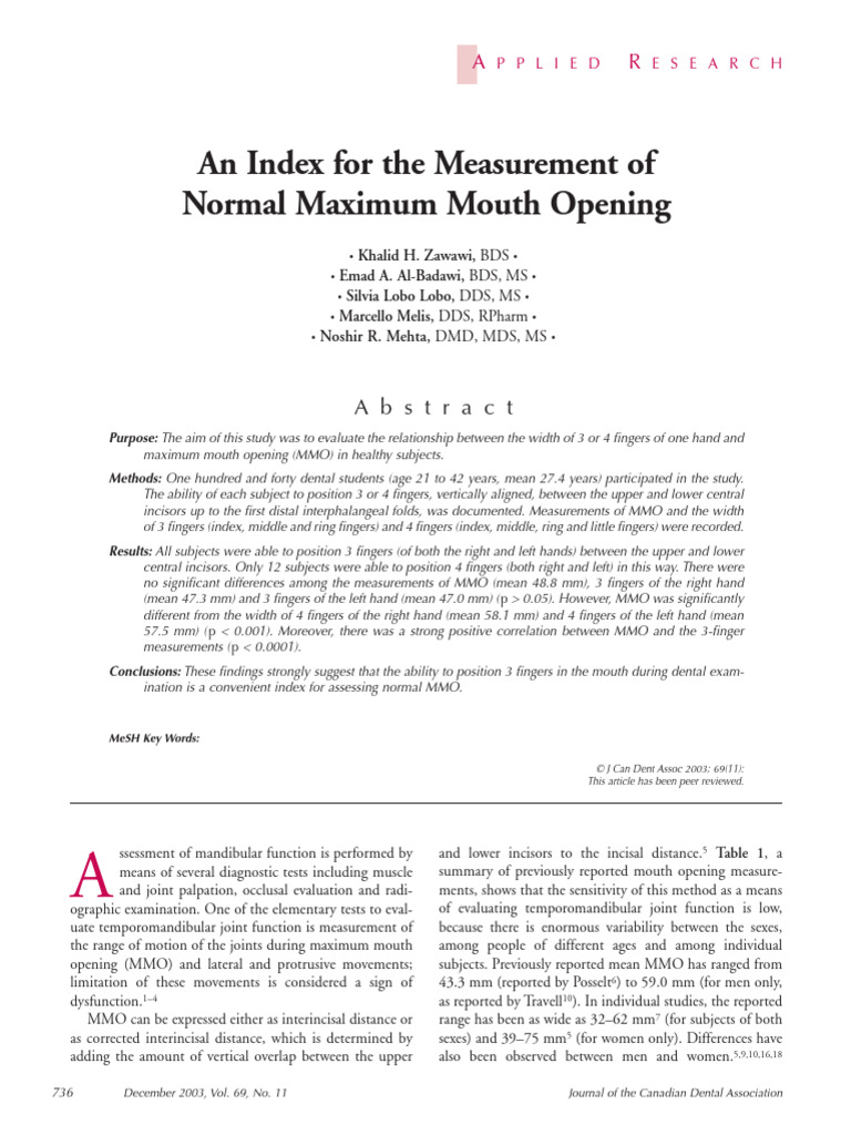 An Index For The Measurement of Normal Maximum Mouth Opening | PDF ...