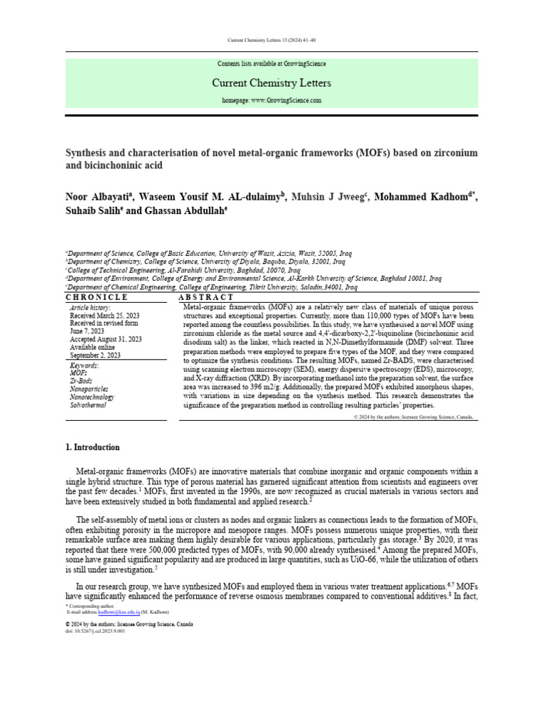 Noor Albayati Synthesis and Characterisation of Novel | PDF | Materials ...