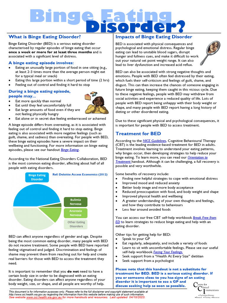 Eating Disorders Information Sheet - Binge Eating Disorder | PDF ...
