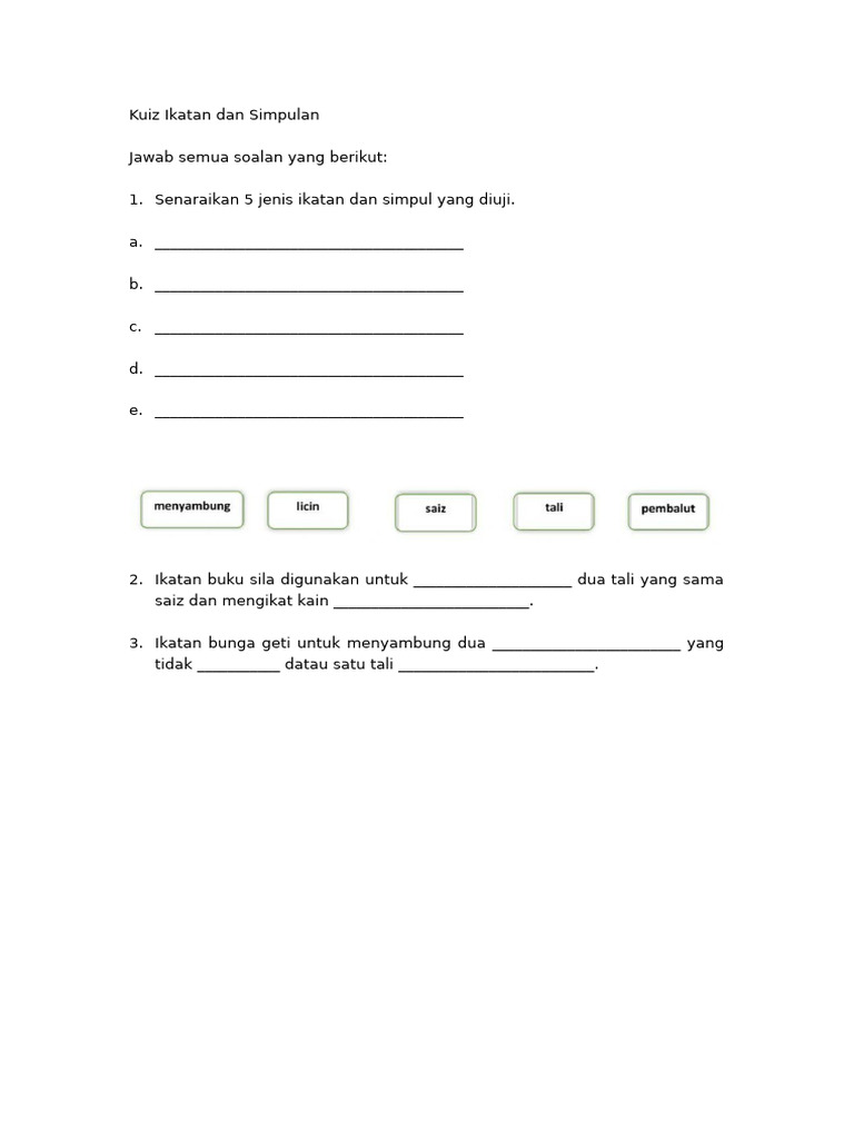 Kuiz Jenis Ikatan dan Simpulan | PDF