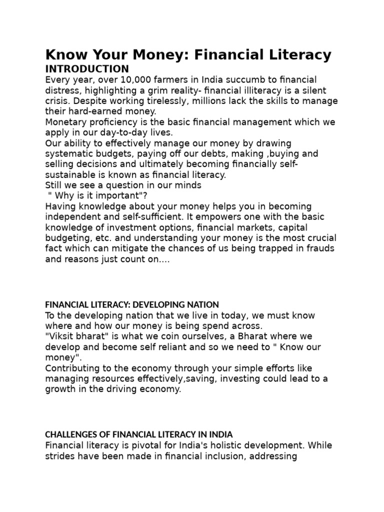 Know Your Money Financial Literacy | PDF | Financial Literacy | Literacy
