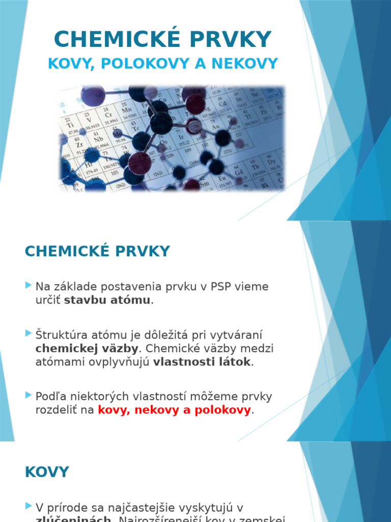 CHEM 8.B C Prezentacia Kovy Polokovy Nekovy | PDF