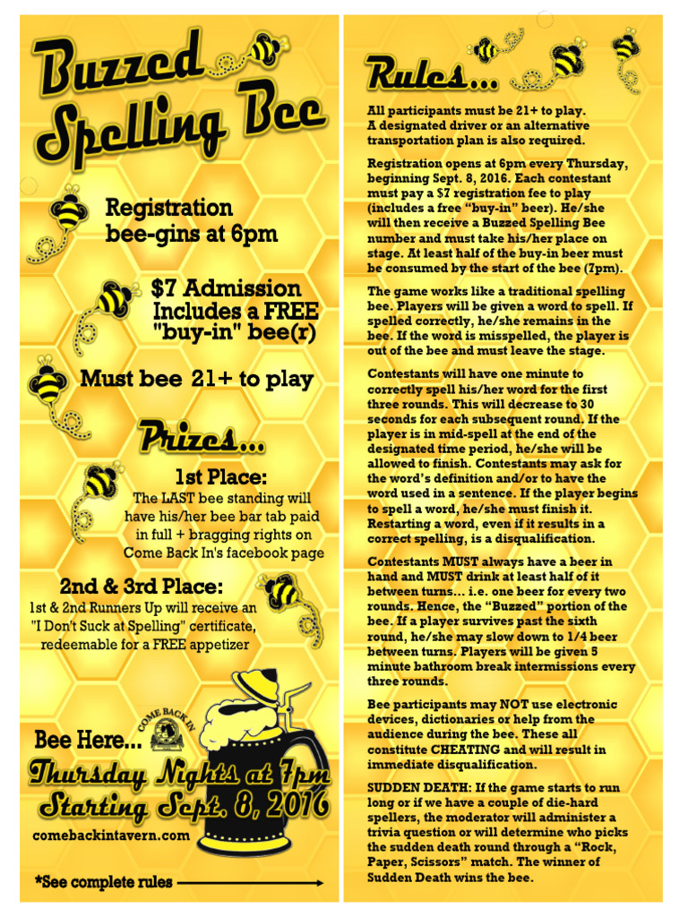 Buzzed Spelling Bee Half-Page | PDF