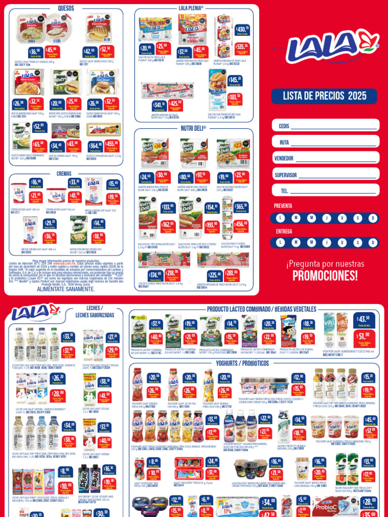 Lista de Precios 2024 - Diciembre - Sur - 1 - Lala - Enero 2025 | PDF | Carne | Productos lácteos