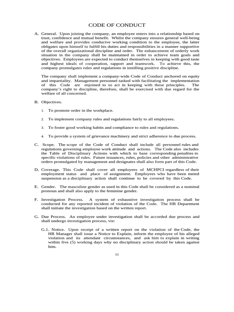 Code of Conduct - Mchpci | PDF | Disciplines | Employment