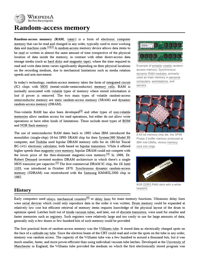 Random Access Memory | PDF | Random Access Memory | Computer Memory