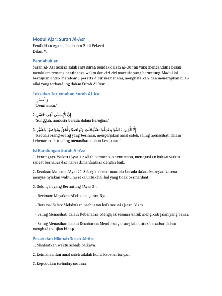 Modul Ajar Surah Al Asr | PDF