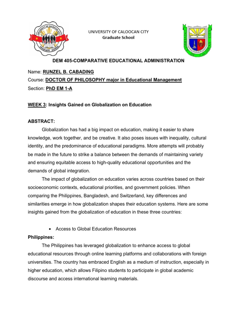 DEM-405-Cabading, Runzel B - Reflection Paper 2 | PDF | Globalization | Educational Technology