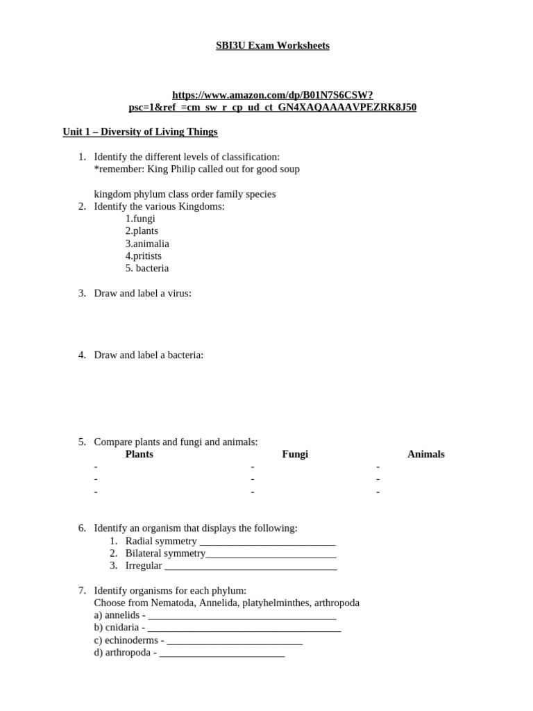 SBI3U Exam Preparation Worksheets | PDF | Ploidy | Evolution