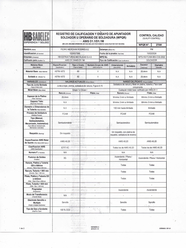 WPQR 270W (PM) Fcaw 3G | PDF