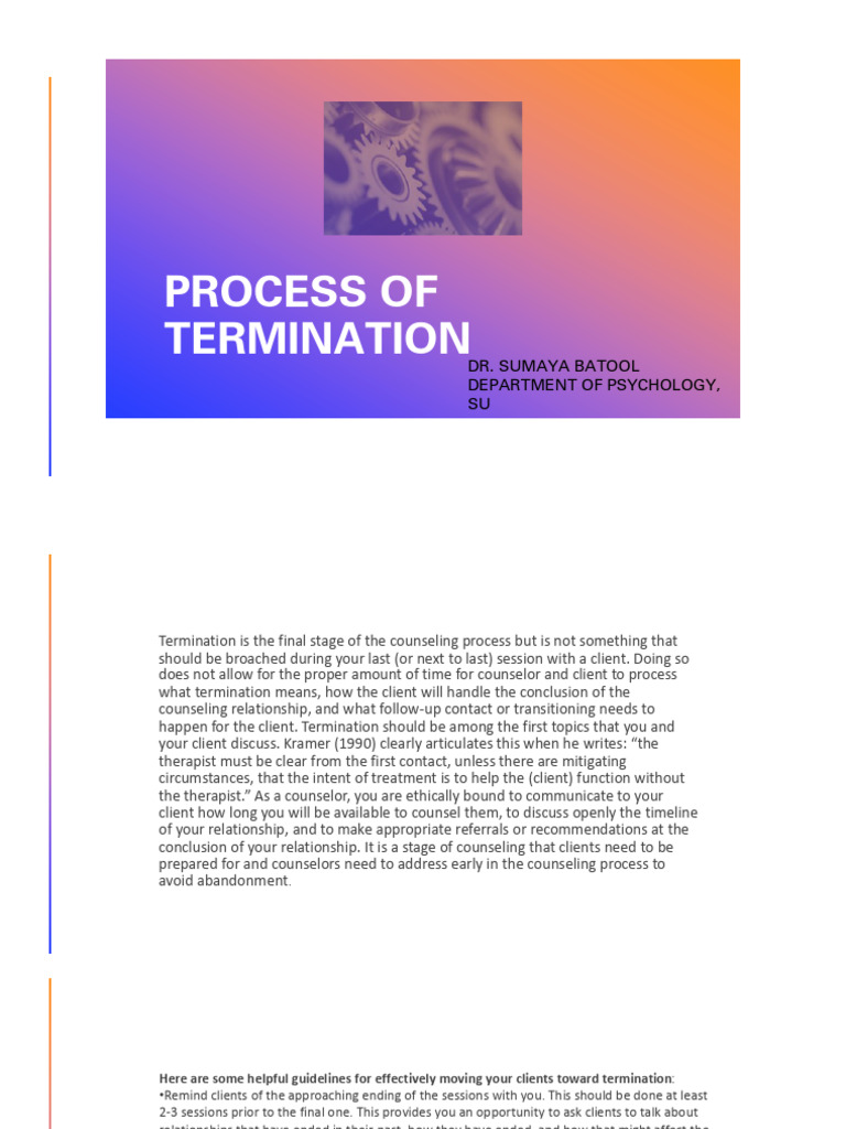 Process of Termination | PDF | Counseling Psychology | Psychotherapy