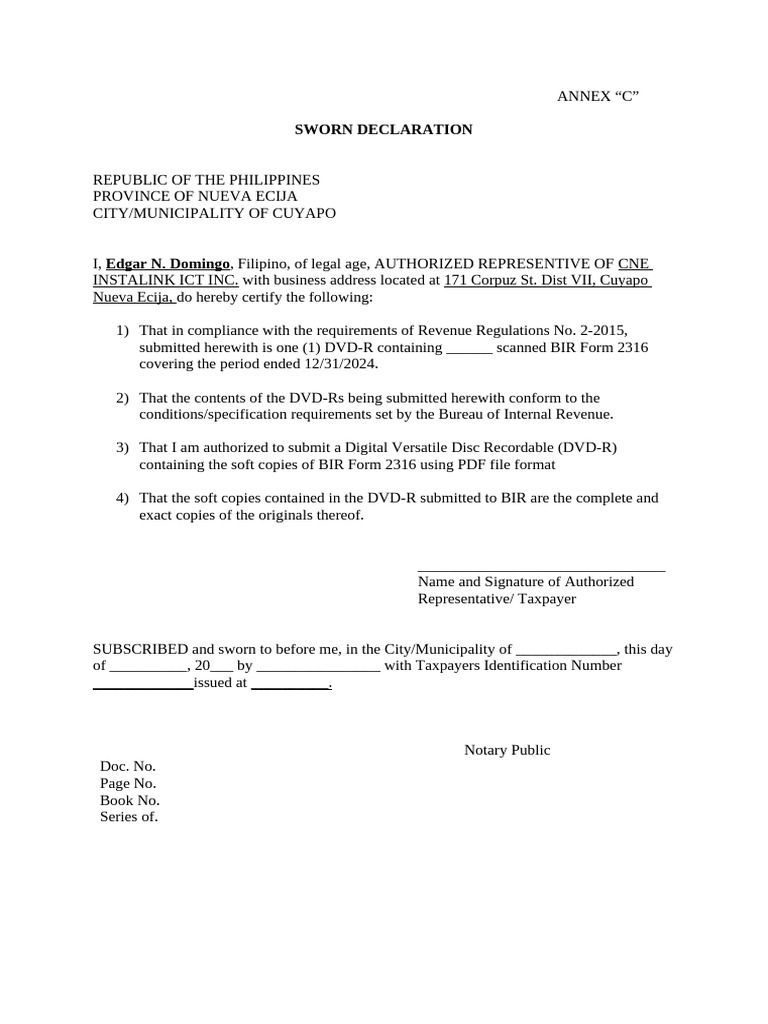 ANNEX C- SWORN DECLARATION (3) | PDF