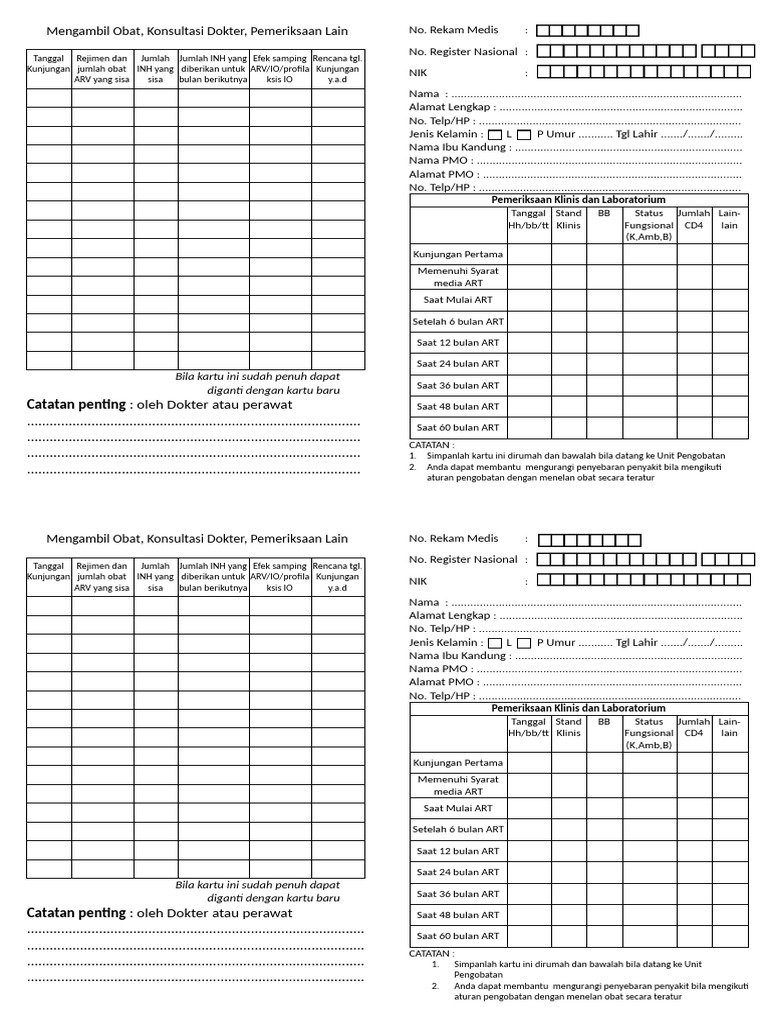 Kartu Pasien HIV dan Pengobatan ARV | PDF
