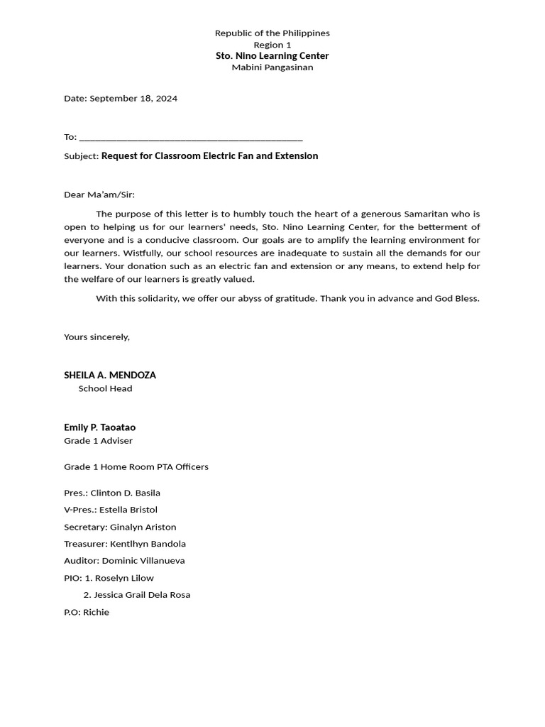 Classroom Support Request Letter | PDF