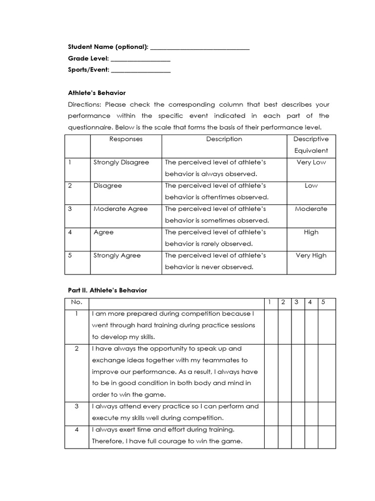 Part II questionnaire - Copy_085500 | PDF | Questionnaire | Behavior