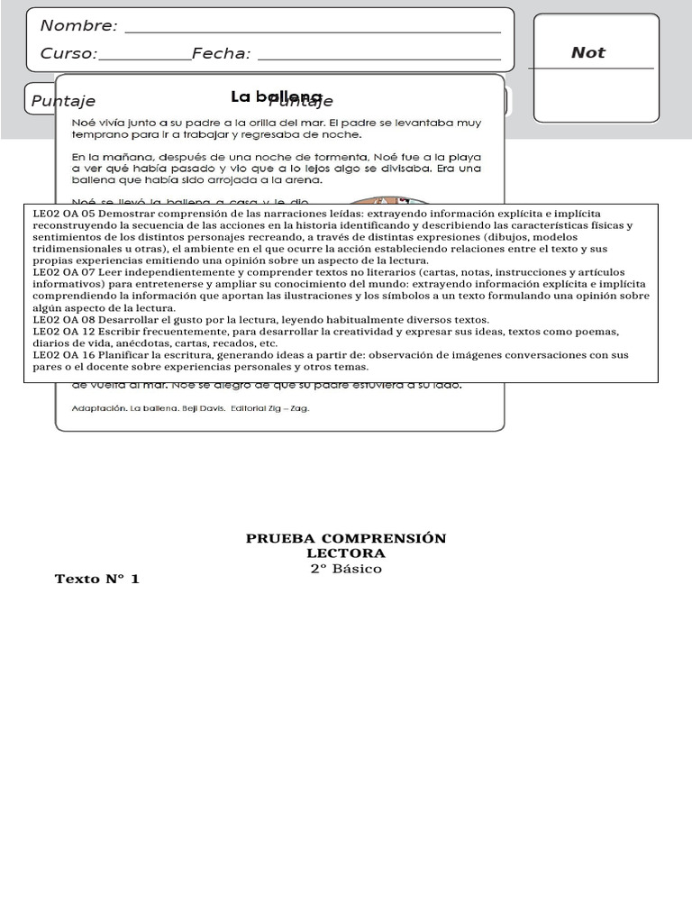 Comprensión Lectora 2° Básico: Ejercicios | PDF