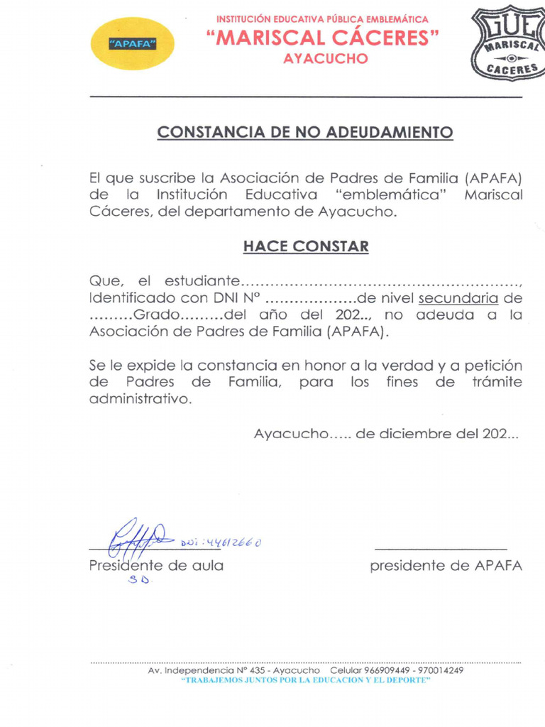 Constancia de No Adeudar | PDF