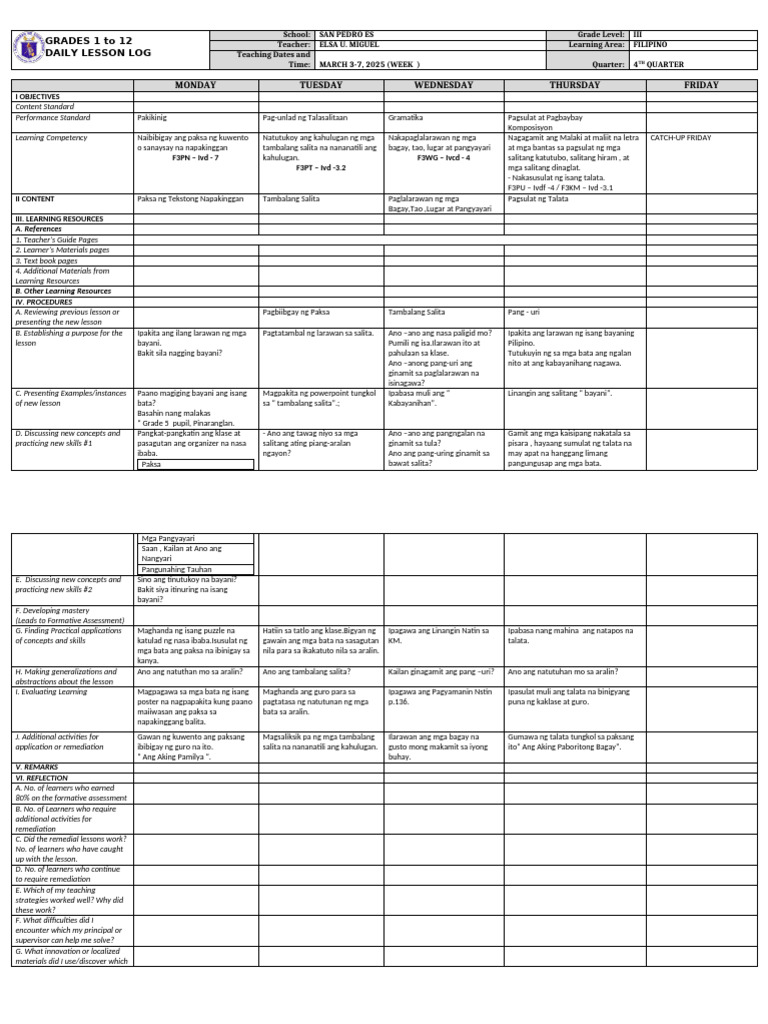 DLL - Filipino 3 - Q4 - W4 | PDF