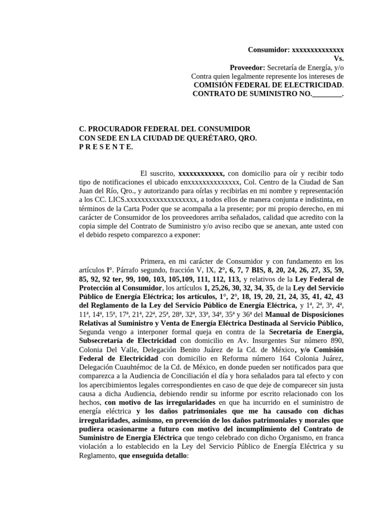 Queja Ante Profeco VS C.F.E. | PDF | Protección al Consumidor