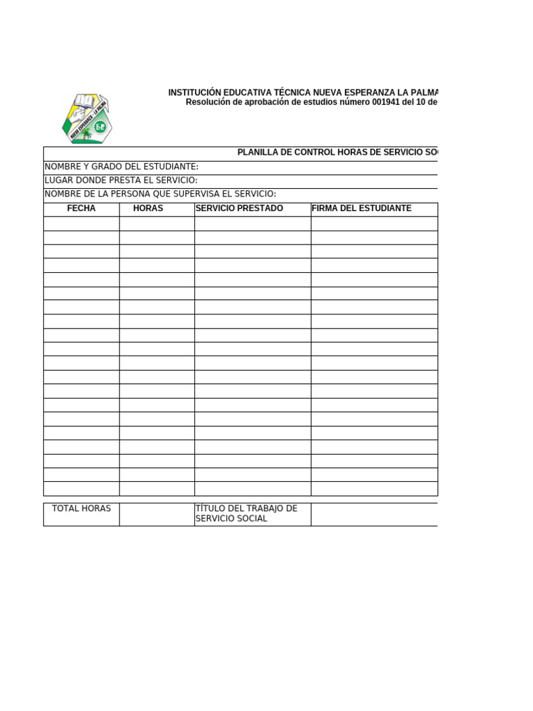 PLANILLA-DE-CONTROL-HORAS-DE-SERVICIO-SOCIAL | PDF